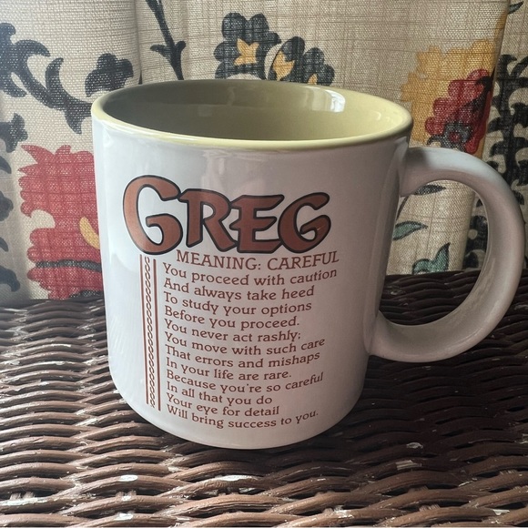 Vintage | Kitchen | Vintage Name Mug Greg Cream Color With Yellow Brown ...